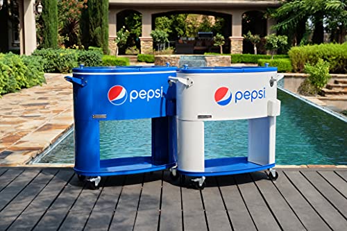 Permasteel Pepsi Outdoor Patio Cooler with Wheels | 80-Quart Rounded Beverage Rolling Cooler, PS-A207-80PE-BL, for Backyard Deck, Outside Indoor Outdoor Drink Cart, Pepsi Blue
