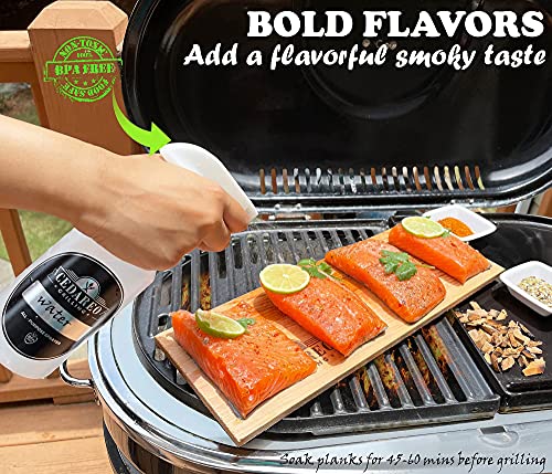 Grilling Planks Set - 8 Natural 100% Cedar Boards, Amazing Cedar Aroma, For Salmon, Shrimp, Fish, Vegetables, Apple Chips For Smoking, Cocktail Drinks, & Non-BPA Spray Bottle, Gift Set For BBQ Master