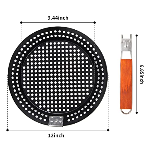 MEHE Grill Skillet, Pizza Grill Pan (12") Non-Stick Perfect for Fry Chapati,Cooking Vegetables and Seafood,Grill Topper with Removable Heat Resistant Handle (12)