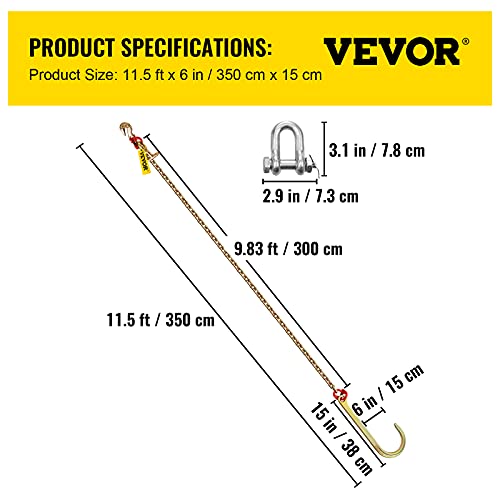 VEVOR J Hook Chain, 5/16 in x 10 ft Tow Chain Bridle, Grade 80 J Hook Transport Chain, 9260 Lbs Break Strength with JT Hook & Grab Hook, Tow Hooks for Trucks, Heavy Duty J Hook and Chain Shorteners