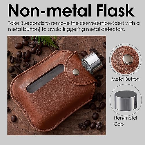 Delove Modern Glass Hip Flask with Removable PU Leather Sleeve - Durable Whiskey Flask for Men & Women - Leather Glass Flask for Liquor & Spirits,Wine (4oz x2, 7.5oz x2, Brown)