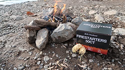J&R Outdoor 50pc Fire Starter Pack, Extended Burn time FireStarters for Indoor and Outdoor uses, FireStarters for Fireplace, Campfires, Grilling, Wood Stoves, No Odor and Water Resistant
