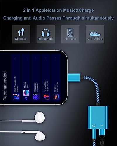 2 Pack iPhone Headphone Adapter, [Apple MFi Certified] 2 in 1 Lightning to 3.5mm Headphone Aux Audio + Charger Splitter iPhone Aux Adapter Dongle for iPhone 14 13 12 11 Pro Max Mini XR XS 8 iPad iPod