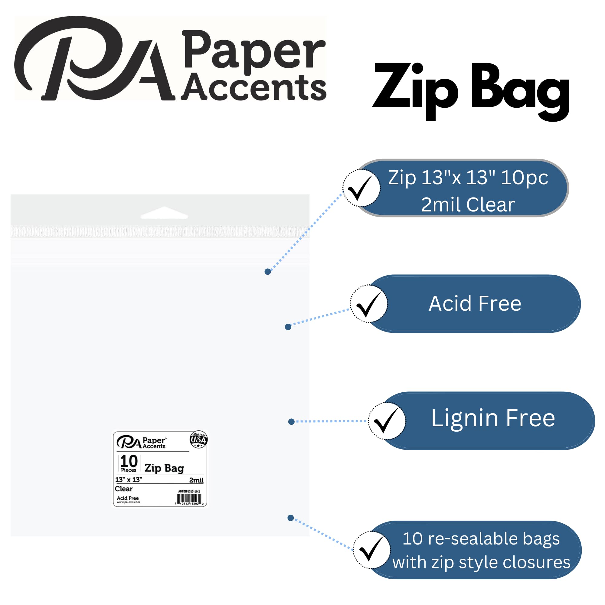 Zip Bag 13x13" 2mil Clear 10pc