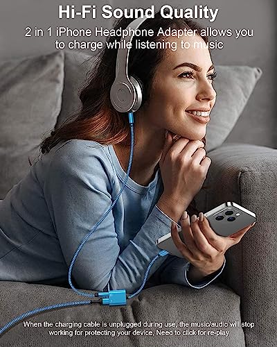 2 Pack iPhone Headphone Adapter, [Apple MFi Certified] 2 in 1 Lightning to 3.5mm Headphone Aux Audio + Charger Splitter iPhone Aux Adapter Dongle for iPhone 14 13 12 11 Pro Max Mini XR XS 8 iPad iPod