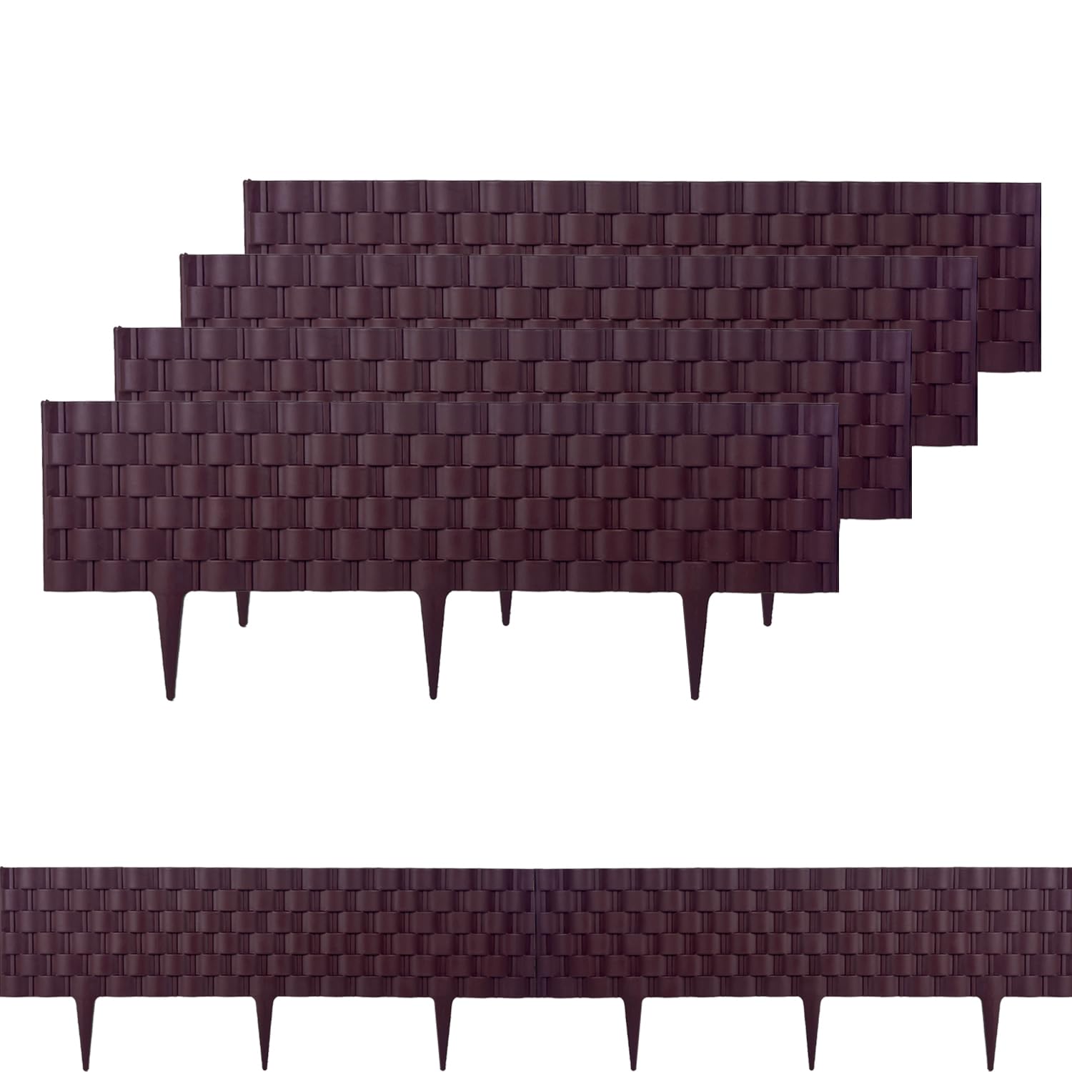 Hugeleaf 6 Pack Garden Edging Border, Plastic Landscape Edging Border Woven Rattan Effect Flower Bed Edging Border, Decorative Edging for Lawn Landscaping(Dark Redish Brown)