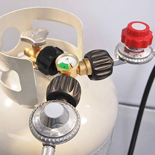 Kohree Propane Splitter, 2 Way Propane Tank Y Splitter Adapter with Gauge, LP Gas Tee Connector Adapter for 20lb Propane Cylinder, BBQ Grill, Gas Burner, Camping Stove, Heater, RV Camper