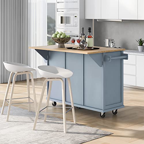 AnQuipet Kitchen Islands on Wheels with Wood Top, Farmhouse Kitchen Island with Adjustable Shelf, 3 Drawers and Open Shelves for Rolling Kitchen cart,Lockable Casters