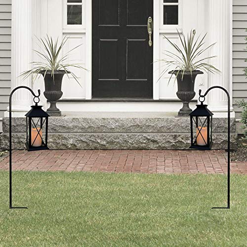 Decorative Black Lantern with Cross bar Design - LED Flickering Flameless Pillar Candle with 5 Hour Timer Included - Indoor/Outdoor Lantern - 13" - Pack of 6