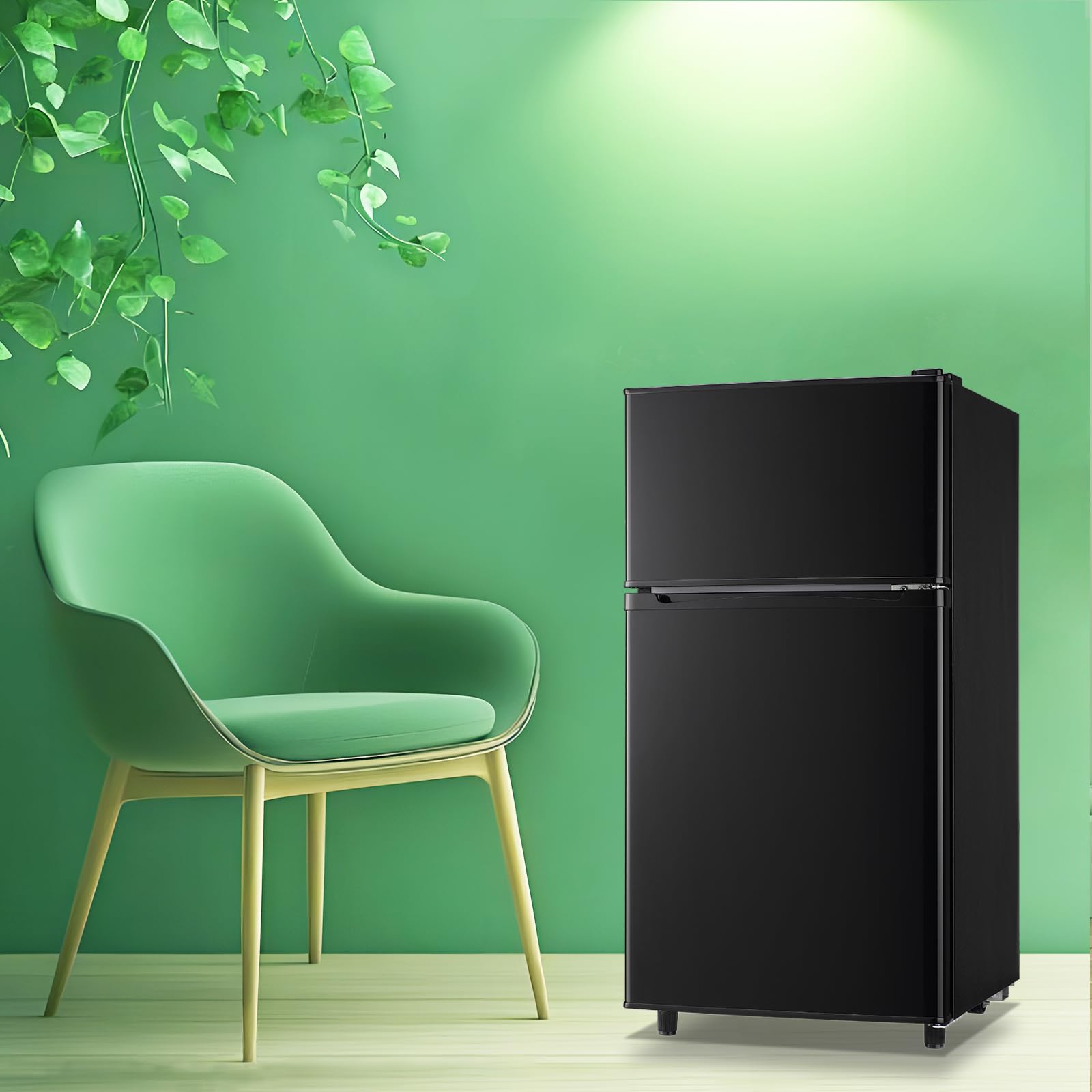 WANAI Mini Fridge with Freezer Small Double Door Refrigerator Freezer-on-Top, Black Fridge with 7 Adjustable Thermostat and Adjustable Shelves