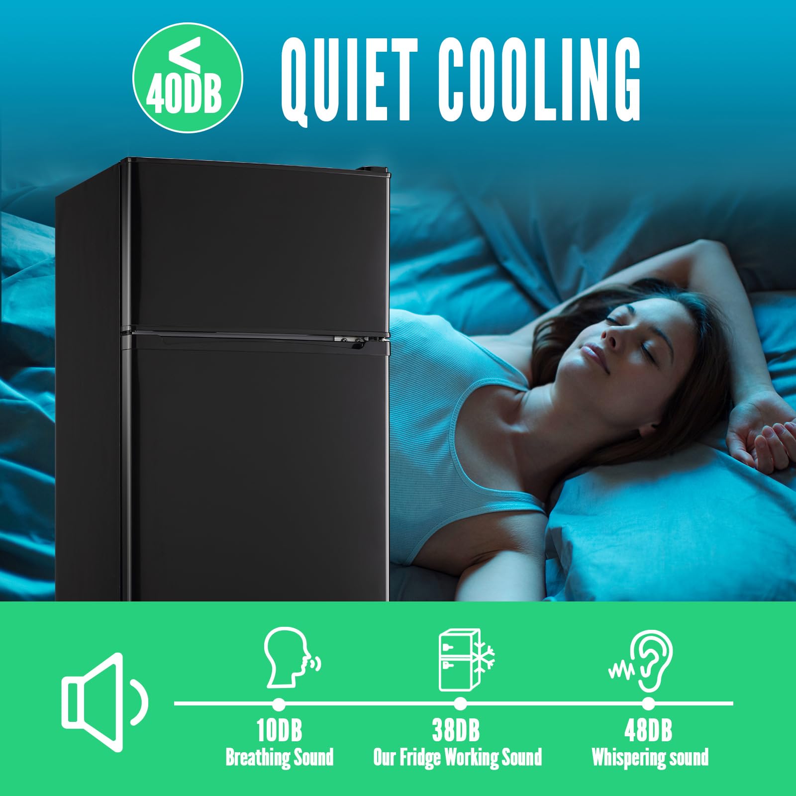WANAI Mini Fridge with Freezer Small Double Door Refrigerator Freezer-on-Top, Black Fridge with 7 Adjustable Thermostat and Adjustable Shelves