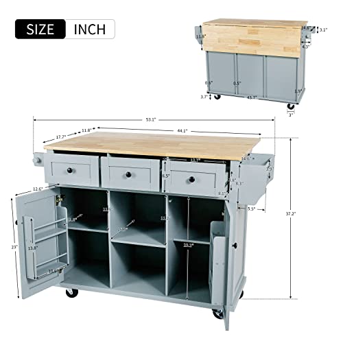 AnQuipet Kitchen Islands on Wheels with Wood Top, Farmhouse Kitchen Island with Adjustable Shelf, 3 Drawers and Open Shelves for Rolling Kitchen cart,Lockable Casters