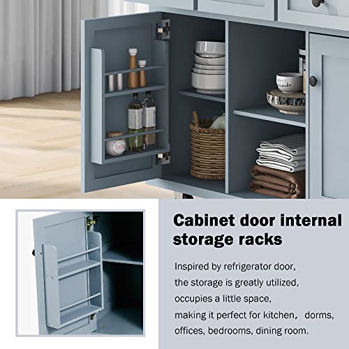 AnQuipet Kitchen Islands on Wheels with Wood Top, Farmhouse Kitchen Island with Adjustable Shelf, 3 Drawers and Open Shelves for Rolling Kitchen cart,Lockable Casters