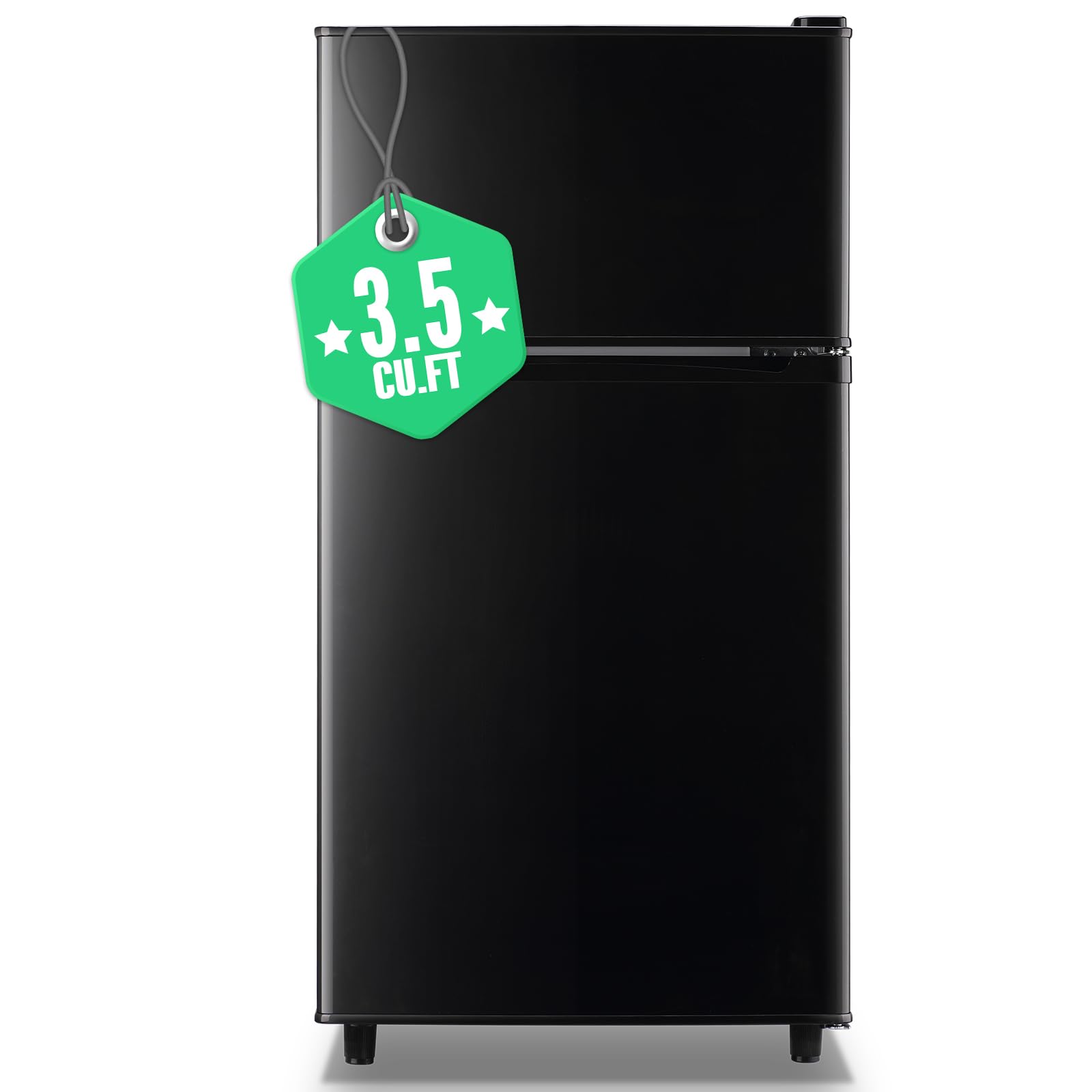 WANAI Mini Fridge with Freezer Small Double Door Refrigerator Freezer-on-Top, Black Fridge with 7 Adjustable Thermostat and Adjustable Shelves