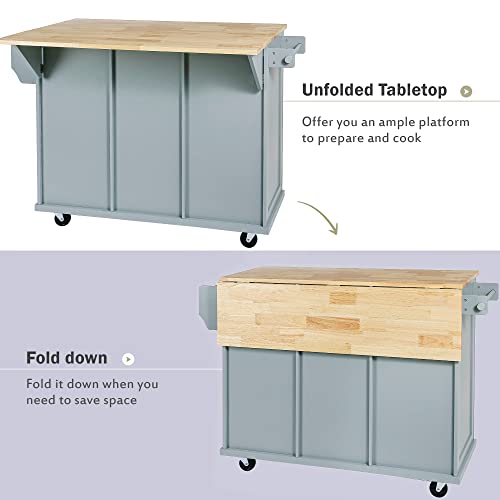 AnQuipet Kitchen Islands on Wheels with Wood Top, Farmhouse Kitchen Island with Adjustable Shelf, 3 Drawers and Open Shelves for Rolling Kitchen cart,Lockable Casters
