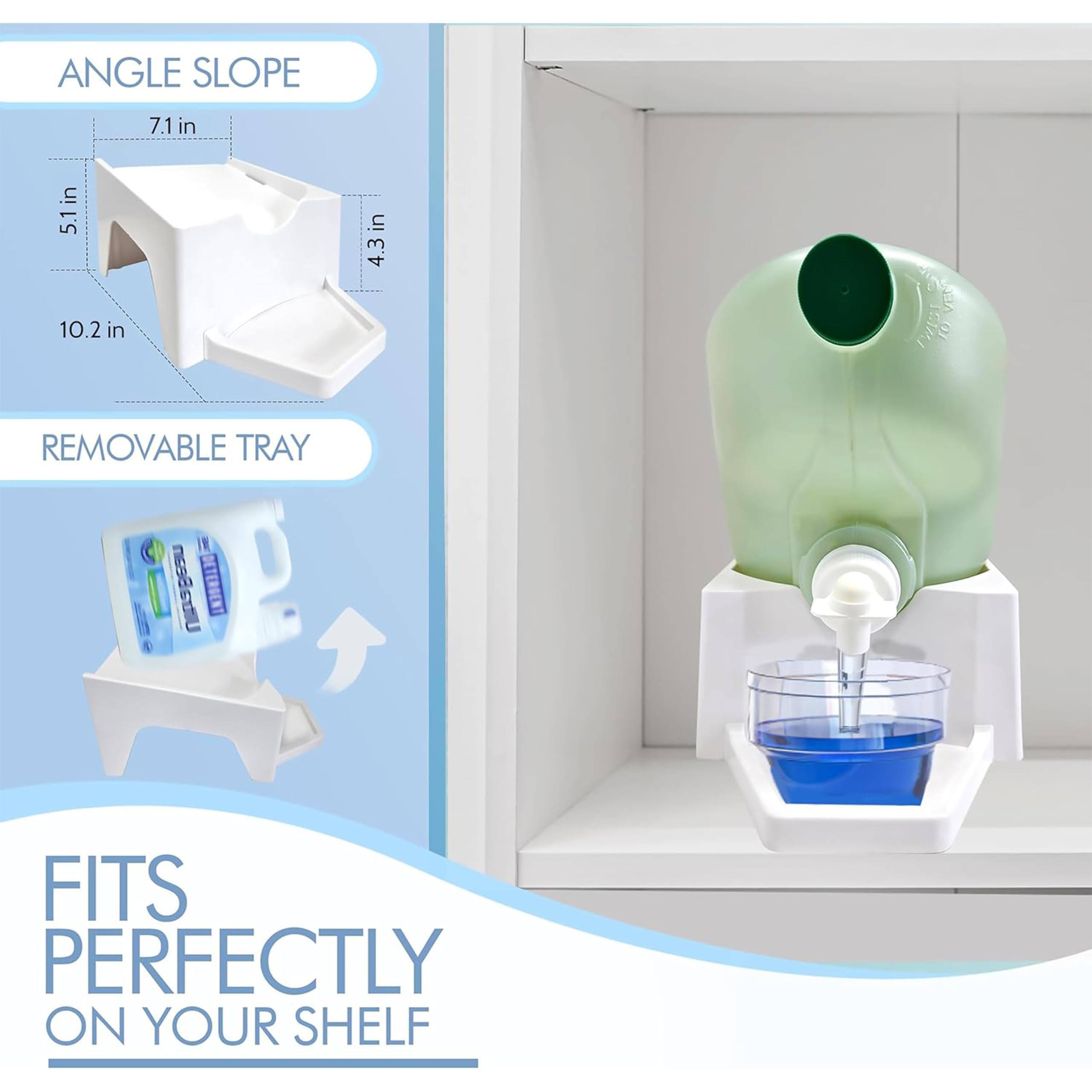 Skywin Laundry Detergent Holder Stand with Tray, Laundry Detergent Stand with Non-Slip Rubber Feet for Washing Area Organization, Easy Pour (White)