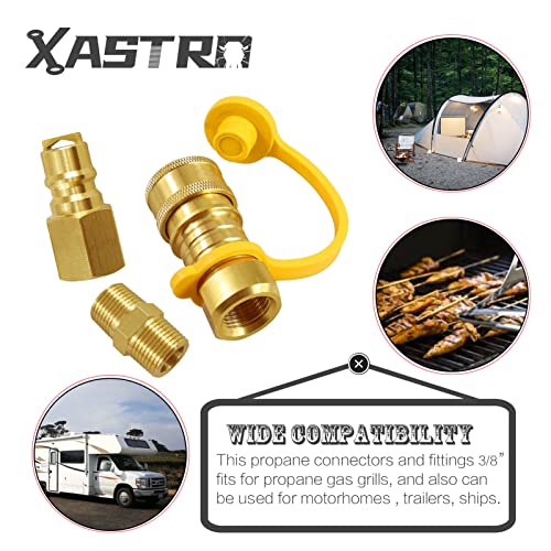Xastro 3/8 Inch Natural Gas Quick Connect Fittings LP Gas Propane Hose Quick Disconnect Kit Propane Gas Grill Quick Connector Adapter Fitting with 3/8β Male Pipe NPT Thread x 3/8β Female Pipe Thread