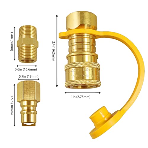 Xastro 3/8 Inch Natural Gas Quick Connect Fittings LP Gas Propane Hose Quick Disconnect Kit Propane Gas Grill Quick Connector Adapter Fitting with 3/8β Male Pipe NPT Thread x 3/8β Female Pipe Thread