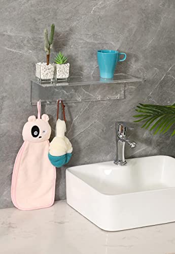 LikeU 4 PCS Clear Acrylic Floating Shelves Display Ledge,5 MM Thick Wall Mounted Storage Shelf with Detachable Hooks for Entryway/Living Room/Kitchen or Office 15.8 Inch Damage Free Bathroom Shelves