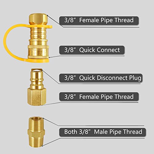Xastro 3/8 Inch Natural Gas Quick Connect Fittings LP Gas Propane Hose Quick Disconnect Kit Propane Gas Grill Quick Connector Adapter Fitting with 3/8β Male Pipe NPT Thread x 3/8β Female Pipe Thread