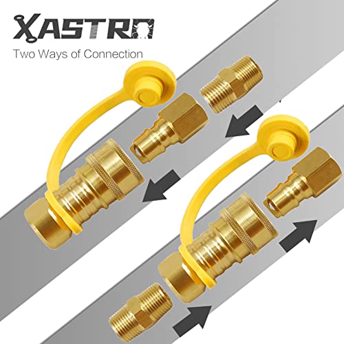 Xastro 3/8 Inch Natural Gas Quick Connect Fittings LP Gas Propane Hose Quick Disconnect Kit Propane Gas Grill Quick Connector Adapter Fitting with 3/8β Male Pipe NPT Thread x 3/8β Female Pipe Thread