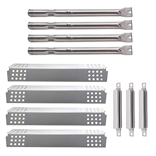 Hiorucet Grill Replacement Parts for Charbroil 4 Burner 463241113, 463449914 Gas Grill Models. Stainless Steel Heat Plate Tent Shields, Pipe Burner Tubes and Crossover Tubes Replacement Kit.