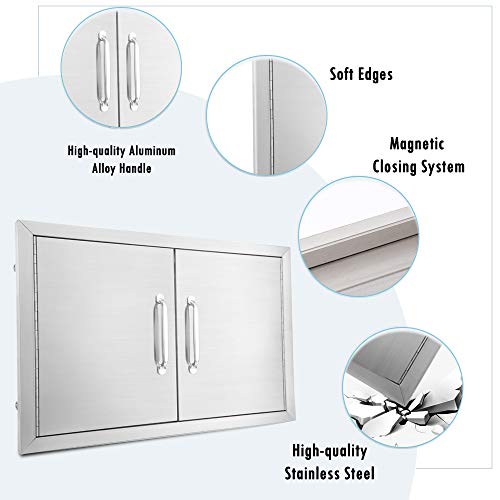 Karpevta Outdoor Kitchen Doors 42"W X 21"H BBQ Double Access Door - Stainless Steel Wall Construction Vertical Door for Outdoor Kitchen Grilling Station or Commercial BBQ Island