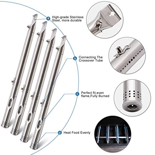Hiorucet Grill Replacement Parts for Charbroil 4 Burner 463241113, 463449914 Gas Grill Models. Stainless Steel Heat Plate Tent Shields, Pipe Burner Tubes and Crossover Tubes Replacement Kit.