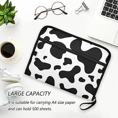 Cow Skin Print Expanding File Folder, 13 Pockets Accordion File Organizer with Sticky Labels Zipper Portable A4 Document Organizer for Home Office School Supplies