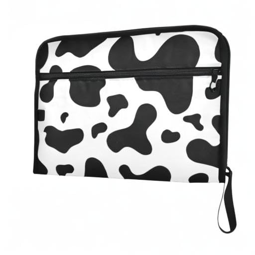 Cow Skin Print Expanding File Folder, 13 Pockets Accordion File Organizer with Sticky Labels Zipper Portable A4 Document Organizer for Home Office School Supplies