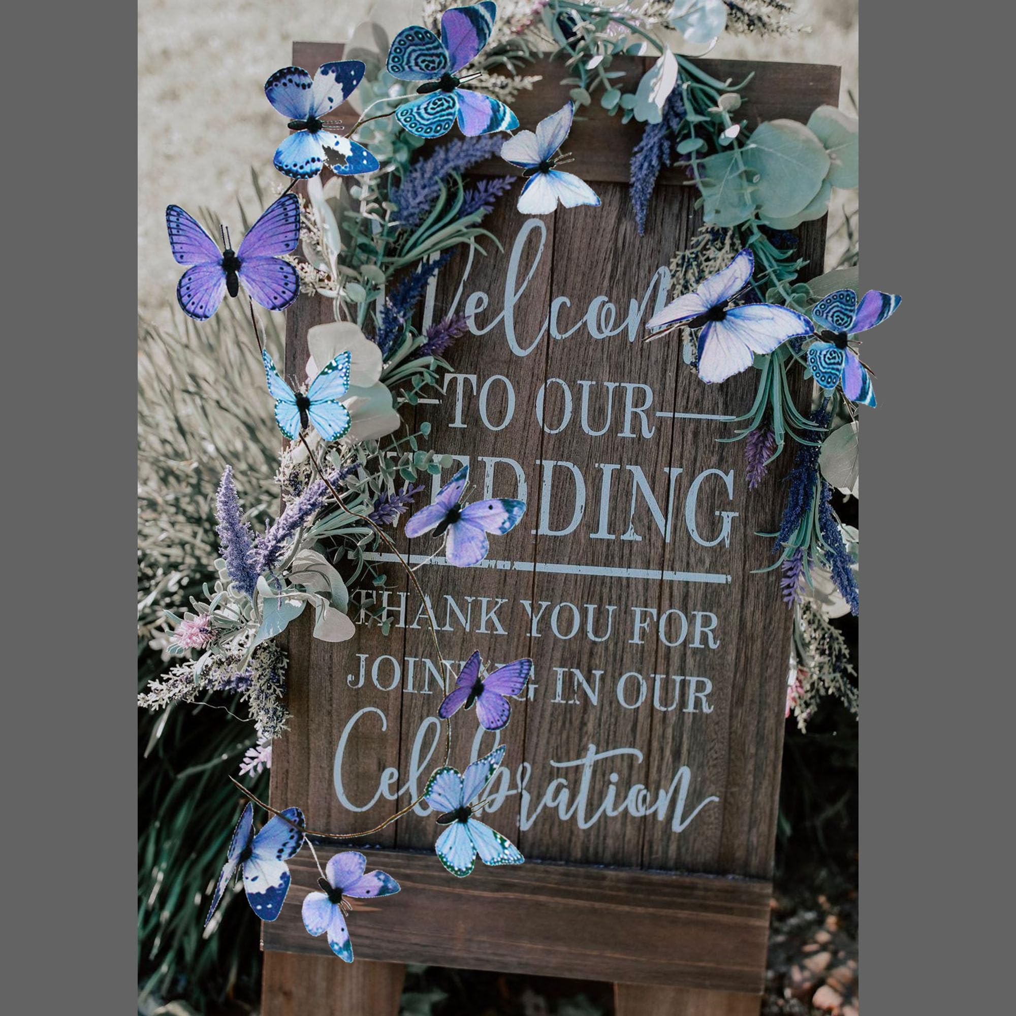 Artificial Butterfly Garland, Fake Butterfly Decorative Vines, DIY 3D Unique Butterfly Hanging Decor for Home Wall Easter Spring Flowers Party Wedding Arch Shopping (Dark Blue)