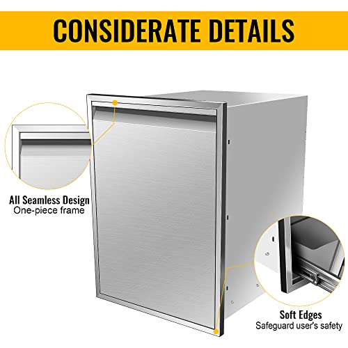 KODOM Built-in Double Trash Drawer Pull-Out Tray Outdoor Kitchen Stainless Steel Trash Drawer Storage Two Trash Bins for BBQ Island Grill Station(20" W x 27" H x 24" D)