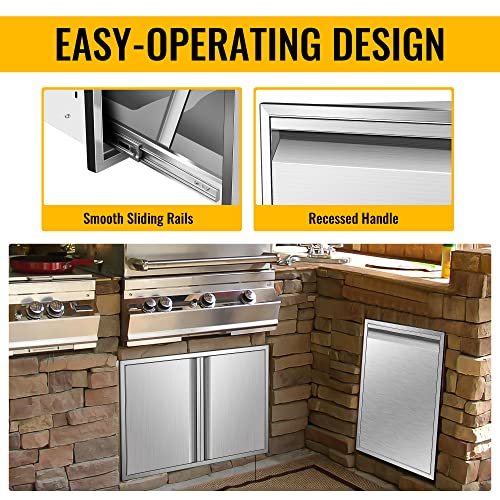 KODOM Built-in Double Trash Drawer Pull-Out Tray Outdoor Kitchen Stainless Steel Trash Drawer Storage Two Trash Bins for BBQ Island Grill Station(20" W x 27" H x 24" D)