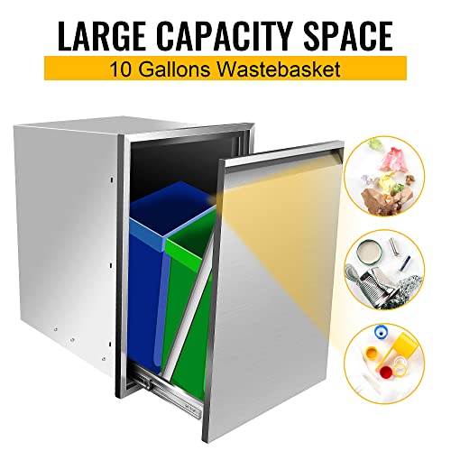 KODOM Built-in Double Trash Drawer Pull-Out Tray Outdoor Kitchen Stainless Steel Trash Drawer Storage Two Trash Bins for BBQ Island Grill Station(20" W x 27" H x 24" D)
