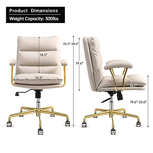 EMIAH Office Desk Chair Ergonomic Computer Chair Mid-Back PU-Padded Executive Adjustable Rolling Swivel Task Chair, Home Office Desk Chairs with Upholstered Armrest & Thickened Cushion