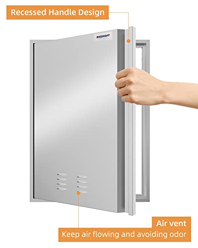 RIEDHOFF 20" H x 14" W 304 Stainless Steel Outdoor Kitchen Access Door with Recessed Handle, Single Access Door for BBQ Island, Grilling Station