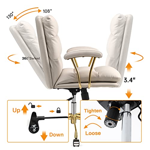 EMIAH Office Desk Chair Ergonomic Computer Chair Mid-Back PU-Padded Executive Adjustable Rolling Swivel Task Chair, Home Office Desk Chairs with Upholstered Armrest & Thickened Cushion