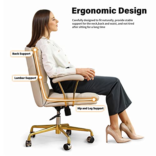 EMIAH Office Desk Chair Ergonomic Computer Chair Mid-Back PU-Padded Executive Adjustable Rolling Swivel Task Chair, Home Office Desk Chairs with Upholstered Armrest & Thickened Cushion