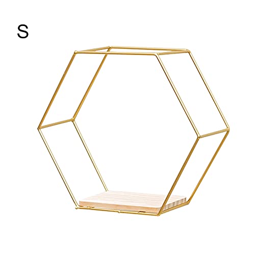 WskLinft Wood Iron Hexagonal Shelf Wall-Mounted Storage Rack for Home Hotel Luxury Decorations Black S