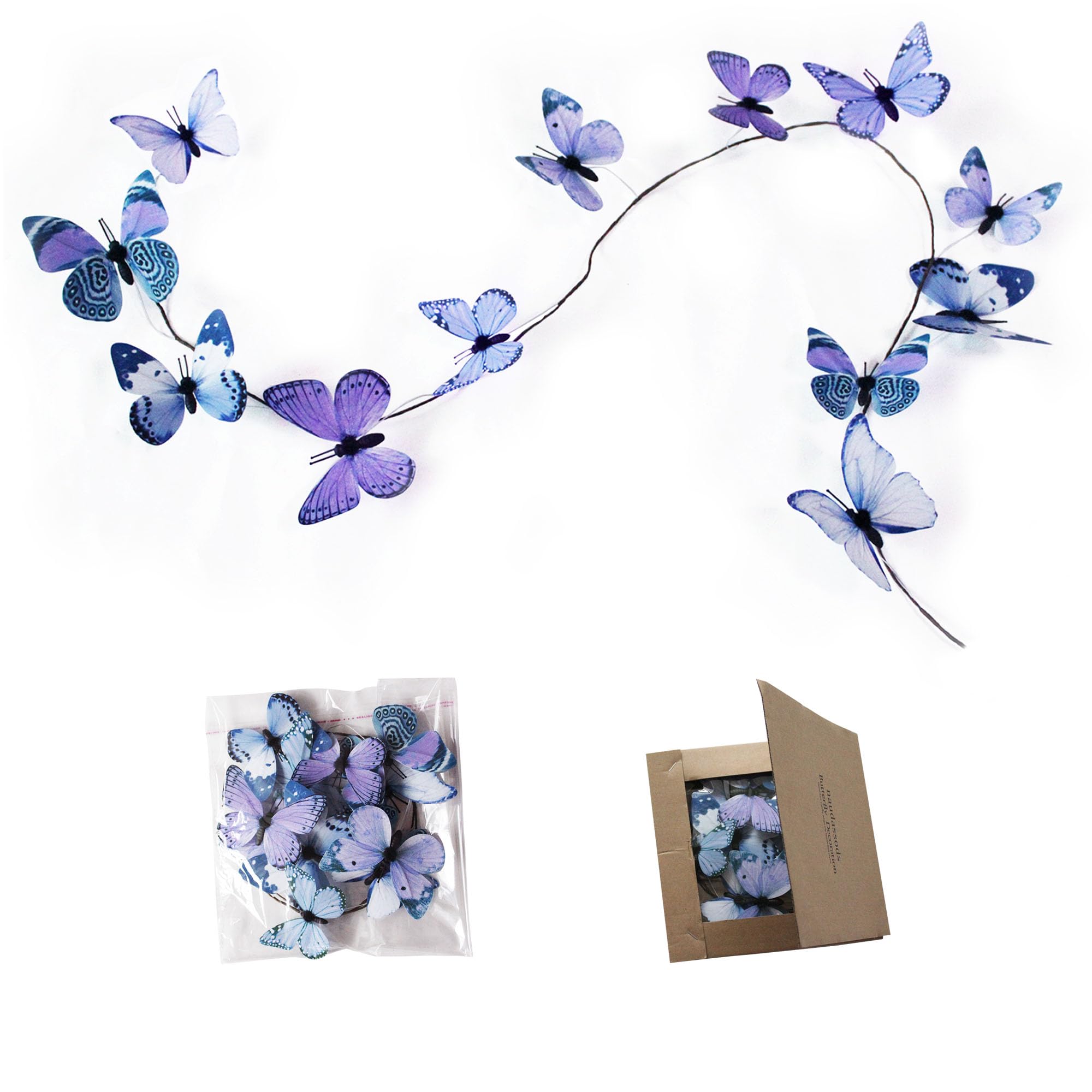 Artificial Butterfly Garland, Fake Butterfly Decorative Vines, DIY 3D Unique Butterfly Hanging Decor for Home Wall Easter Spring Flowers Party Wedding Arch Shopping (Dark Blue)