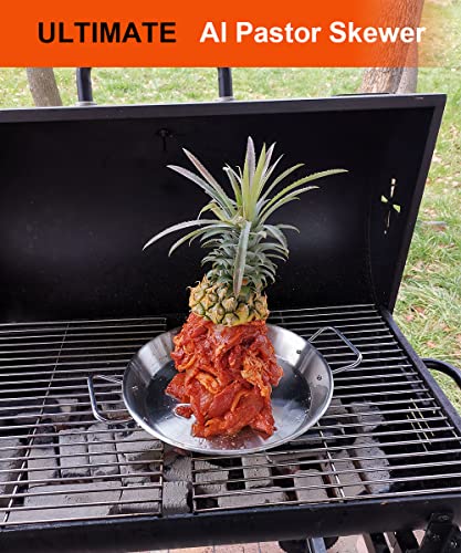 Vertical Skewer for Grill-Al Pastor Skewer Brazilian Vertical Spit Stand for Tacos Al Pastor, Shawarma, Kebabs, Gyros- BBQ Grilling Accessory with 3 Removable Spikes (8β, 10" and 12β)