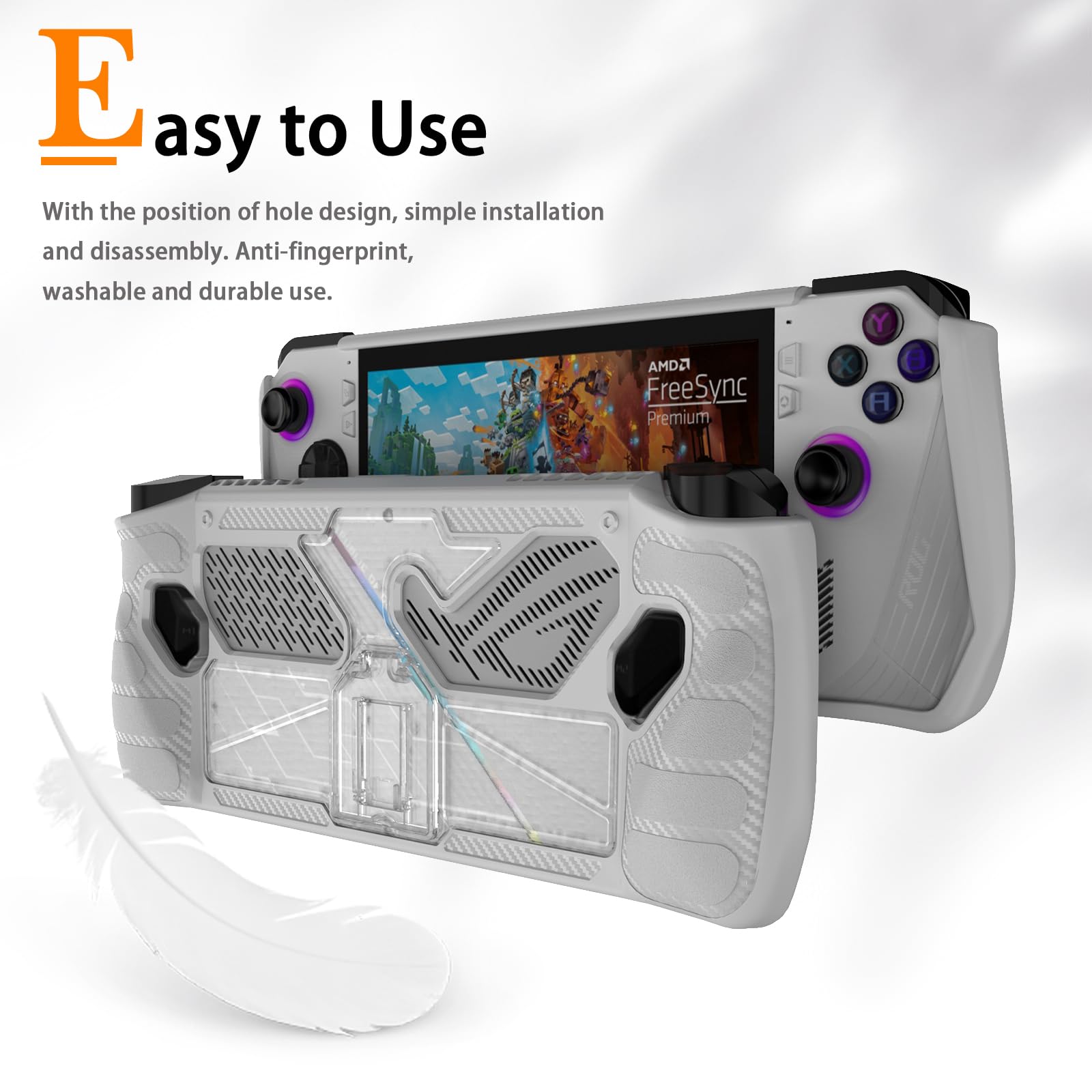 Miimall Compatible for ROG Ally Case, Shock-Absorption Anti-Slip&Scratch Slim Cover with Kickstand Military Grade Protector Case for Asus ROG Ally Handheld Game 2023 Accessories-White
