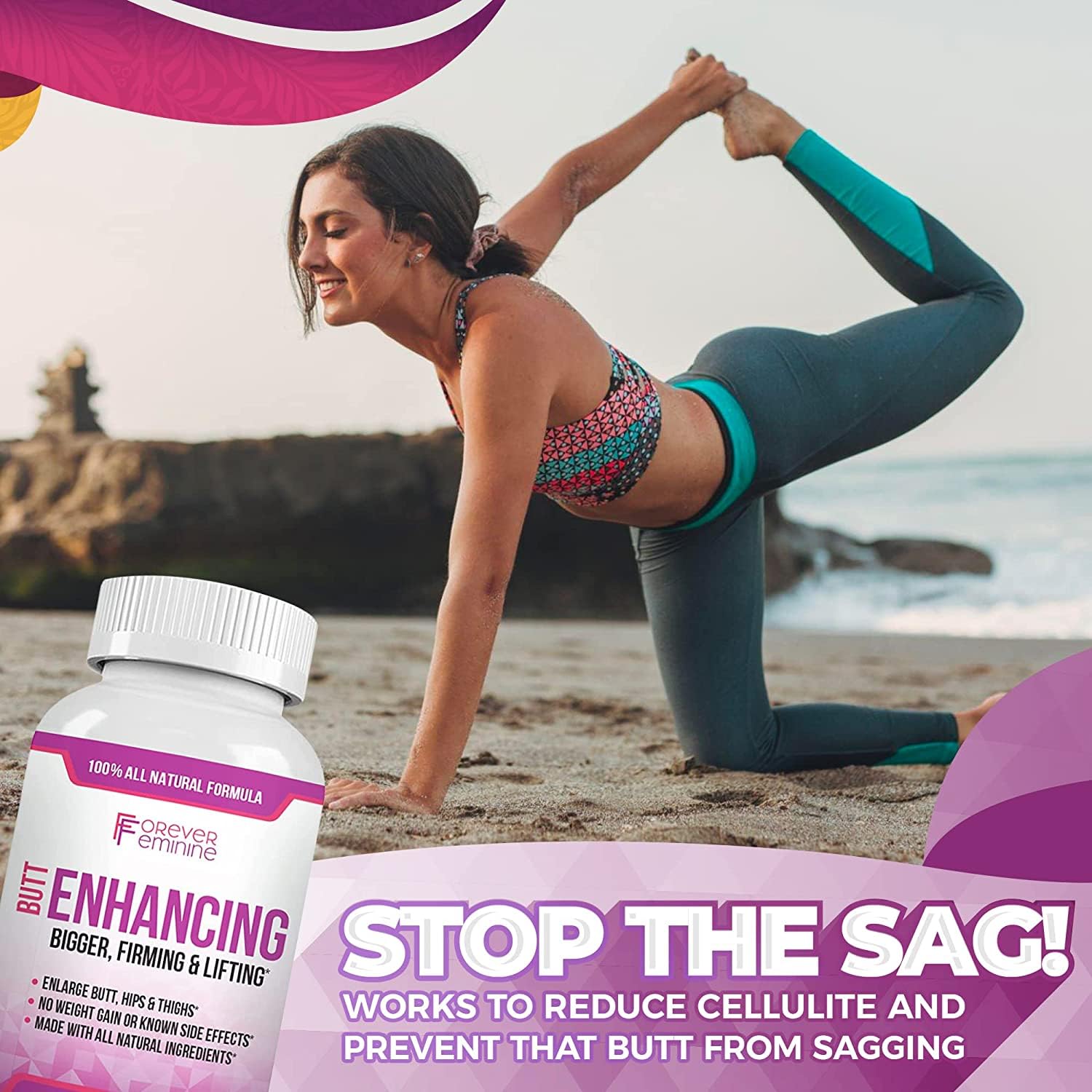 Forever Feminine Premium Butt Enhancer Pills - Big Butt Growth Formula - Shape, Lift, and Firm - Bigger Booty Glute Enhancement Products - 60 ct