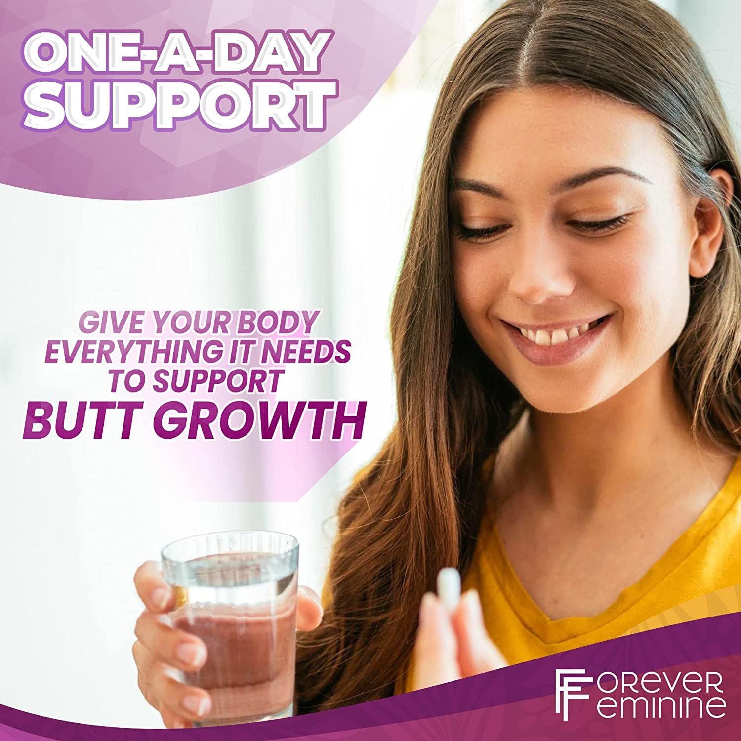 Forever Feminine Premium Butt Enhancer Pills - Big Butt Growth Formula - Shape, Lift, and Firm - Bigger Booty Glute Enhancement Products - 60 ct