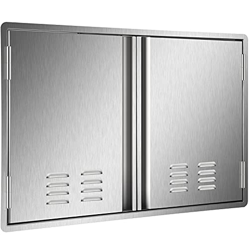 Marada Outdoor Kitchen Doors,304 Stainless Steel Access BBQ Doors with Vents All Brushed Stainless Steel Flush Mount Double Wall Door for BBQ Island & Grill,Outdoor Kitchen(31'" W x 24" H)