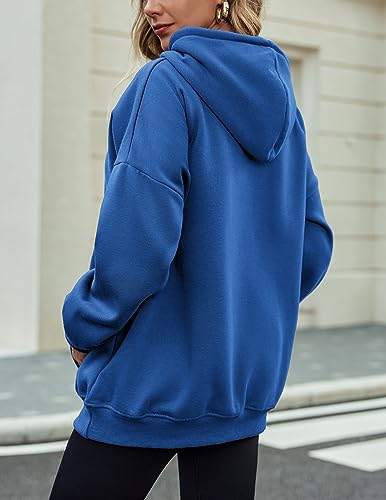 Zeagoo Long Sleeve Hoodies for Women Cotton Fleece Hoodies Solid Crewneck Tunic Sweatshirts Y2k Clothes Deep Blue Medium