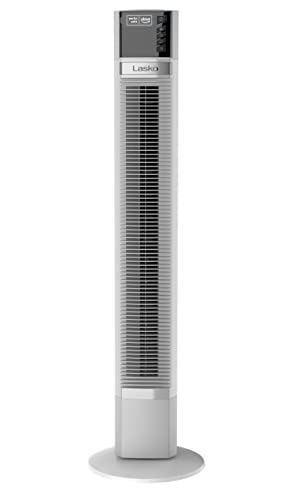 Lasko Works with Alexa Oscillating Tower Fan, Voice Controlled, 4 Quiet Speeds, Sleep Mode, Timer, Bedroom, Living Room, 48", White, T48401