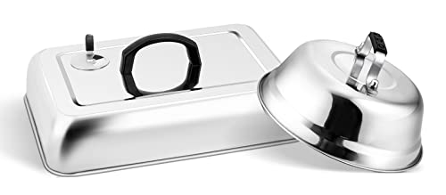2Pcs Melting Dome for Griddle, Leonyo 13" Rectangle Basting Cover with Adjustable Vent, Stainless Steel 9" Round Burger Dome Lid for Cheese, BBQ Heavy Duty Metal Steam Cover for Flat Top Grill