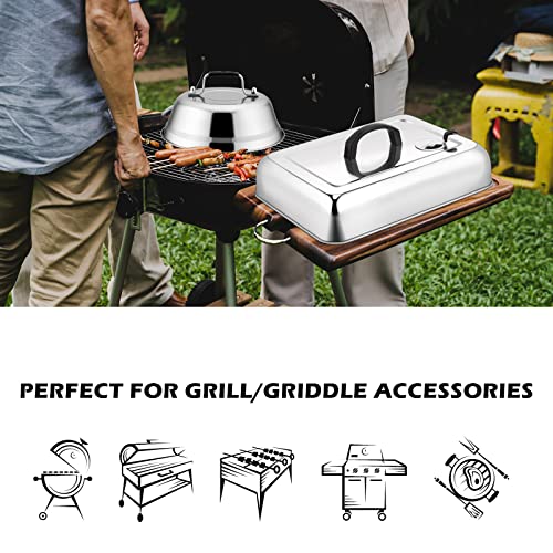 2Pcs Melting Dome for Griddle, Leonyo 13" Rectangle Basting Cover with Adjustable Vent, Stainless Steel 9" Round Burger Dome Lid for Cheese, BBQ Heavy Duty Metal Steam Cover for Flat Top Grill