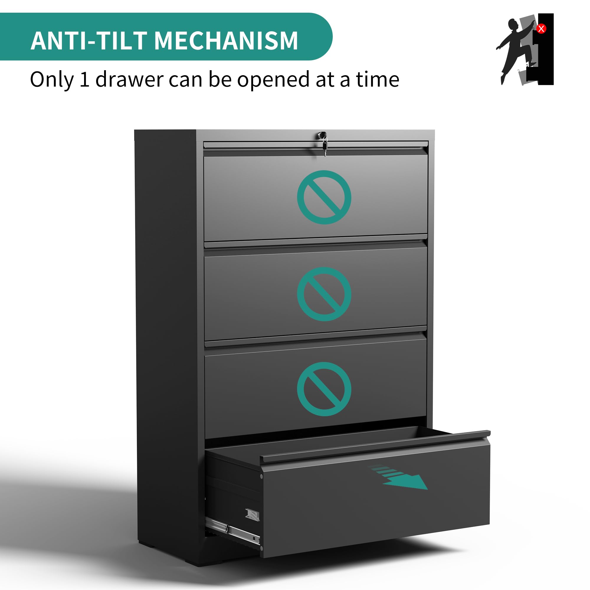 BIZOEIRON Lateral File Cabinet,Steel Storage File Cabinet for Letter/Legal/F4/A4 Size…